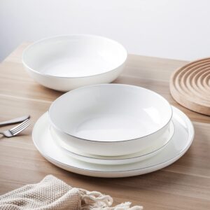 Stone Lain Gabrielle Bone China Dinnerware Set, 12-Piece Service for 4, White and Platinum