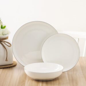 Stone Lain Gabrielle Bone China Dinnerware Set, 12-Piece Service for 4, White and Platinum