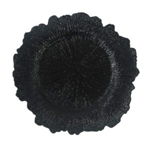 welmatch black plastic reef charger plates - 12 pcs 13 inch round floral sponge charger plates wedding party decoration (black, 12)