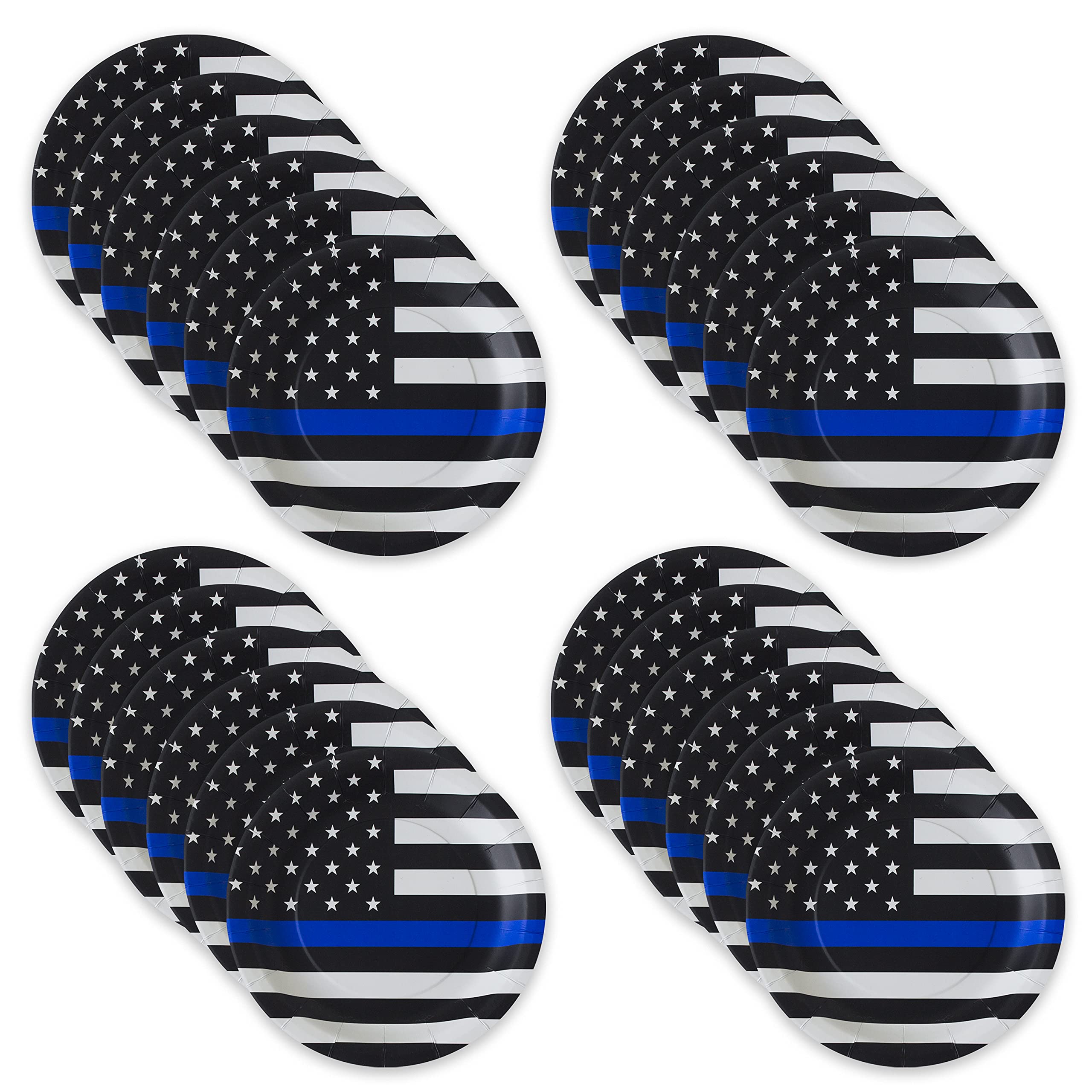 Havercamp Police-Thin Blue Line Lg. 9” Plates (24 Pcs.) in the Official Thin Blue Line Flag Pattern. 24 paper dinner plates