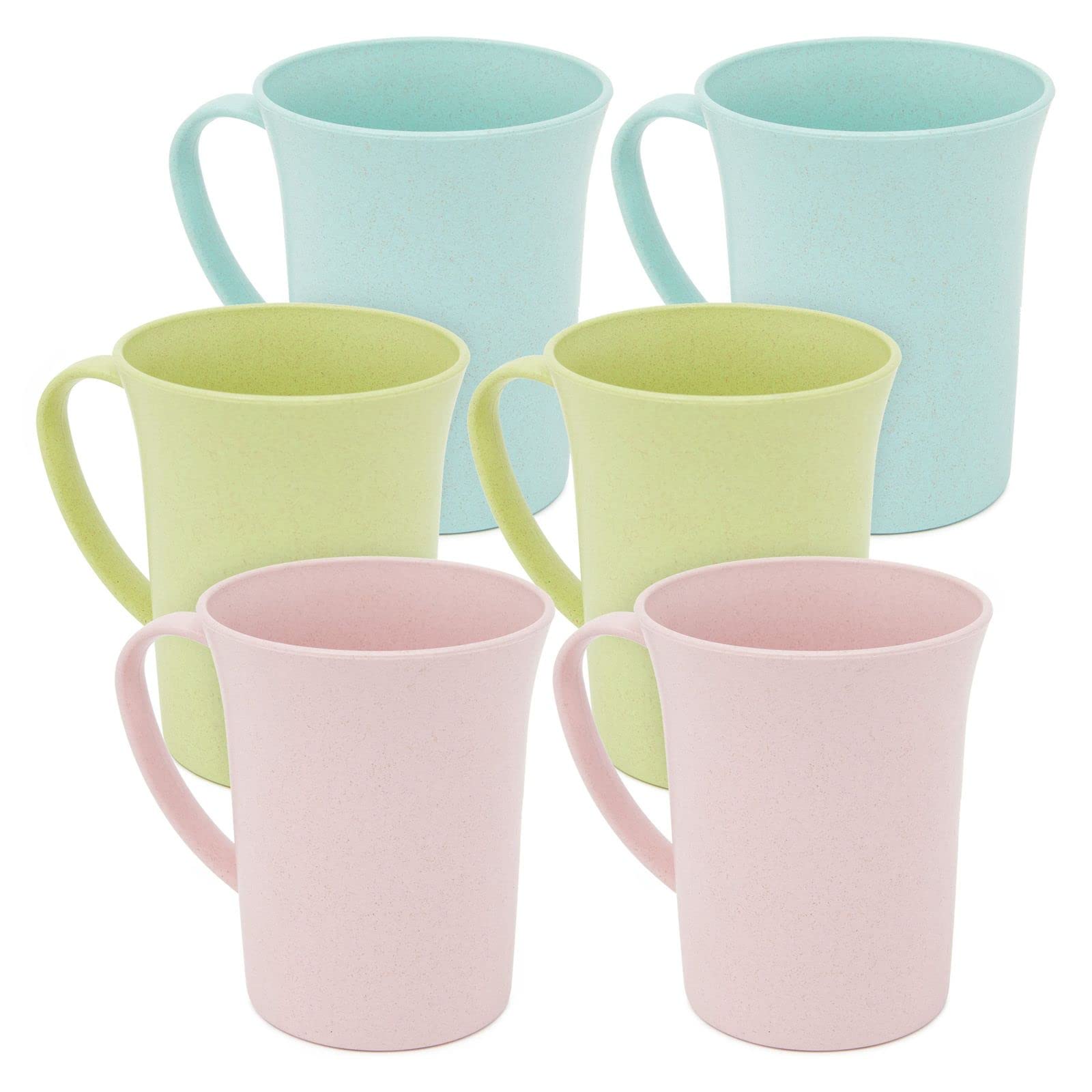 Okuna Outpost Wheat Straw Mugs with Handle, Set of 6 Unbreakable Plastic Coffee Cups (3 Colors, 11 oz)