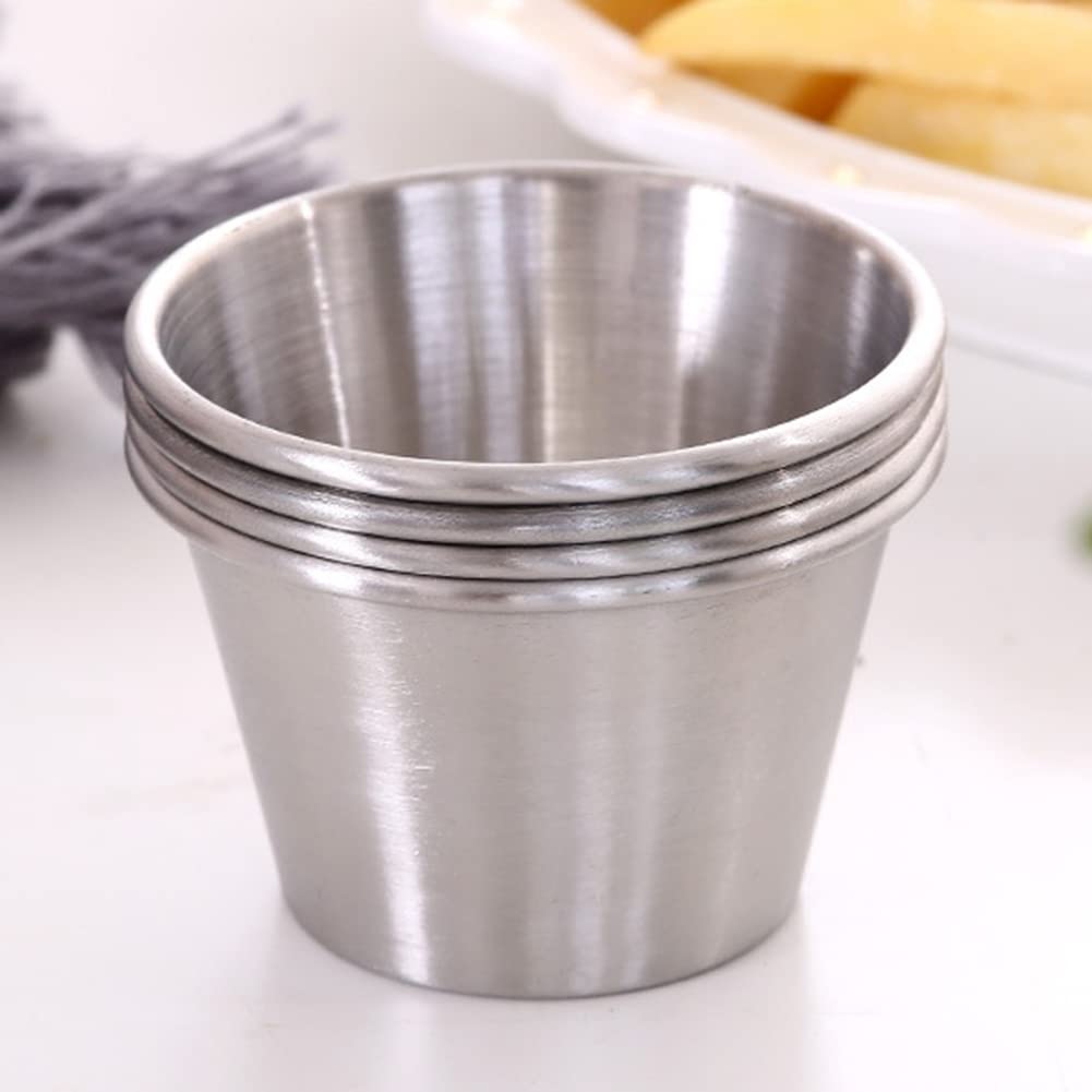 Raitron 4pcs Stainless Steel Sauce Cup Condiment Ketchup Dipping Bowl Seasoning Dish Appetizer Plates Container Kitchen Tools