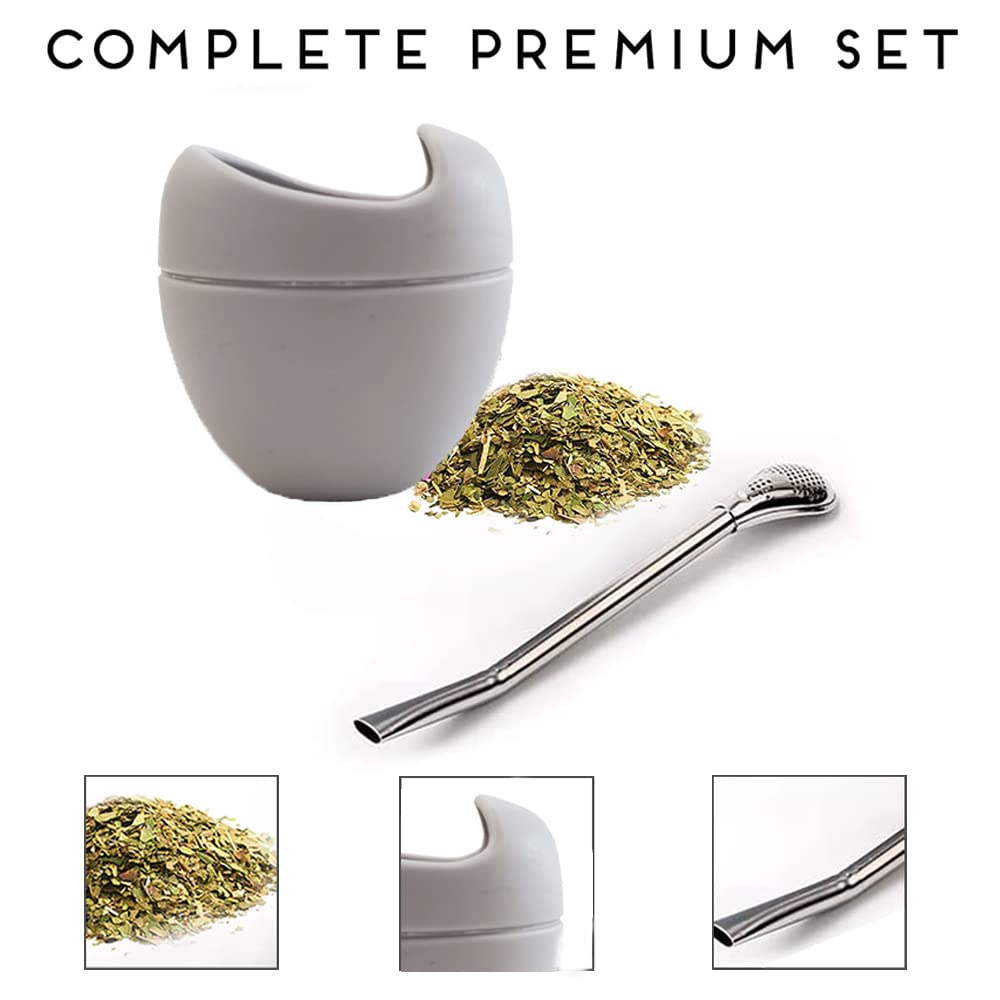 Intatikoo Yerba Mate Cup Set,6 OZ Tea Cup Set Includes Bombilla Stainless Steel Filter Straw BPA Free,Travel and Beach Essentials,Easy to Clean(Gray)