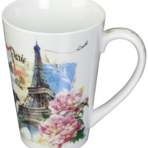 Lissom Design Tea Cup - Designer Porcelain Coffee Mug or Tea Cup, 12-Ounce, Paris with Love