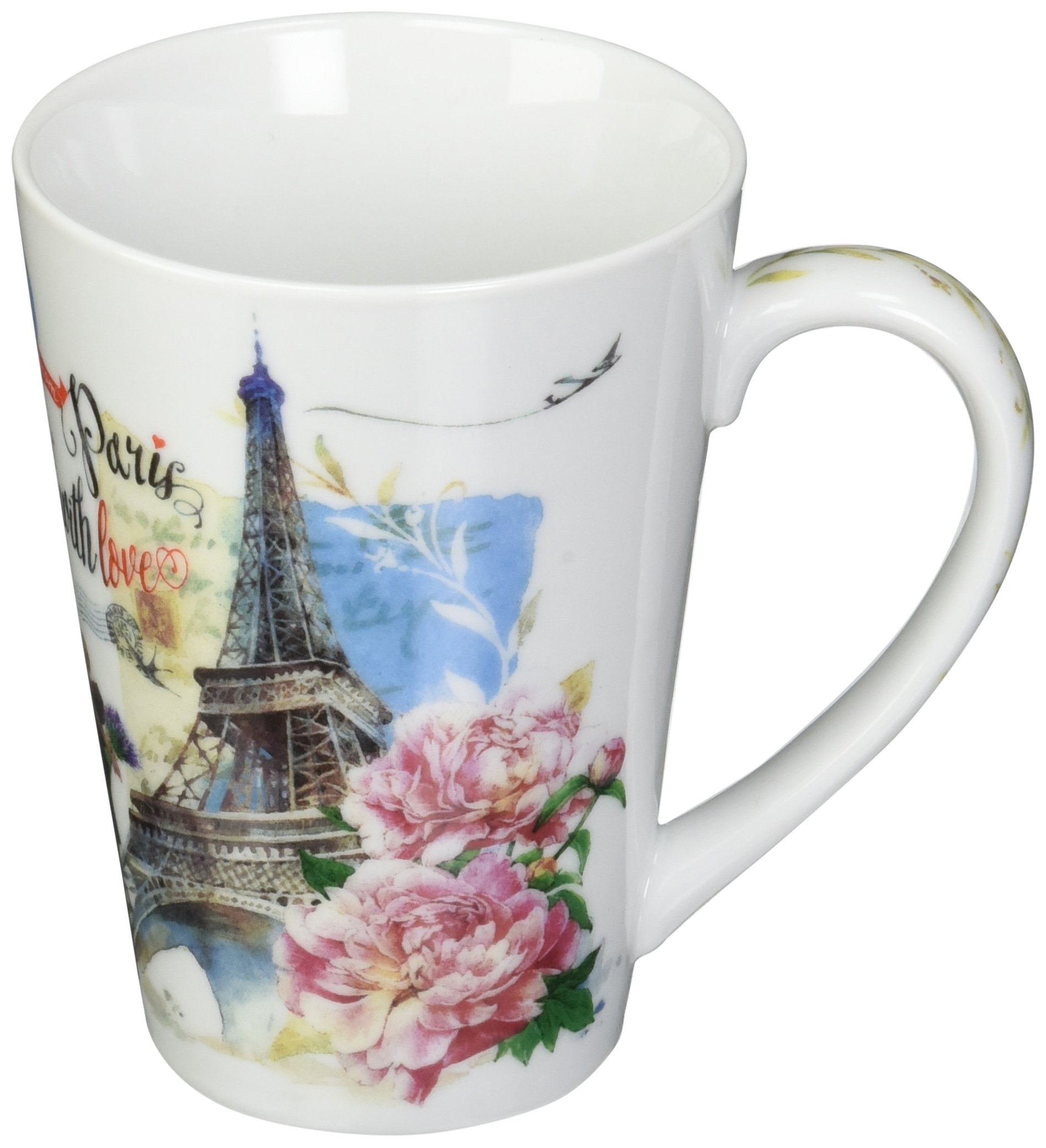 Lissom Design Tea Cup - Designer Porcelain Coffee Mug or Tea Cup, 12-Ounce, Paris with Love