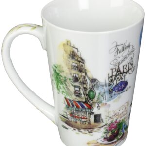 Lissom Design Tea Cup - Designer Porcelain Coffee Mug or Tea Cup, 12-Ounce, Paris with Love