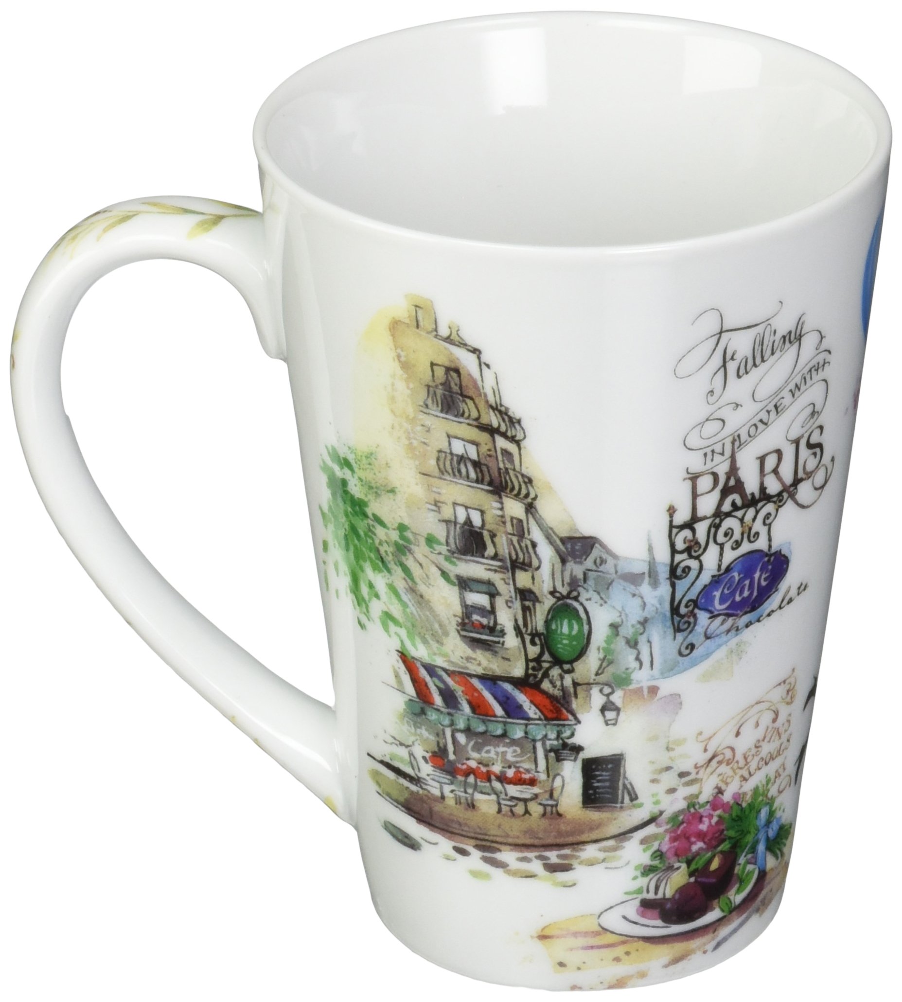 Lissom Design Tea Cup - Designer Porcelain Coffee Mug or Tea Cup, 12-Ounce, Paris with Love