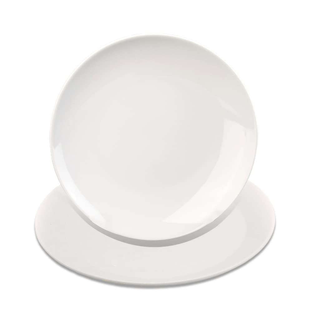 MR.R Set of 2 Sublimation Blanks White Ceramic Moon Plate with Stand,Porcelain Plates, 10 inch Round Dessert or Salad Plate, Lead-Free, Safe in Microwave, Oven, and Freezer