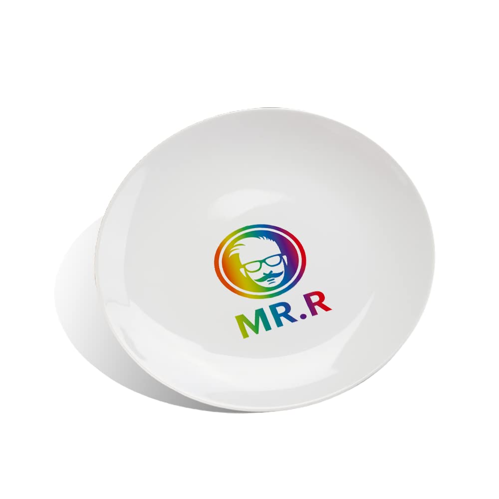 MR.R Set of 2 Sublimation Blanks White Ceramic Moon Plate with Stand,Porcelain Plates, 10 inch Round Dessert or Salad Plate, Lead-Free, Safe in Microwave, Oven, and Freezer