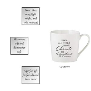 Creative Brands Faithworks - Inspirational White Bone China Café Mug/Cup, 14-Ounce, I Can Do All Things - Scripture