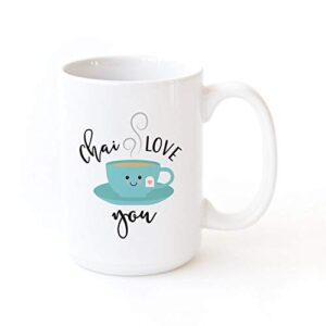 the cotton & canvas co. chai love you funny food pun porcelain ceramic coffee mug and tea cup