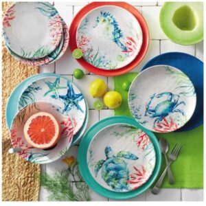 melamine sea life 12-piece sealife dinnerware set