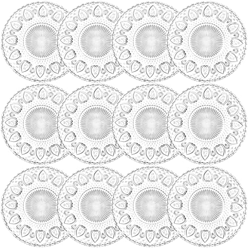 Coloch 12 Pack 8 Inch Glass Salad Plate, Carved Dessert Plate Reusable Snack Plate Food-grade Glass Fruit Plate for Kitchen, Living Room, Bar, KTV, Tea Table Decoration