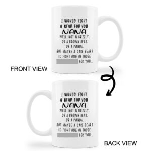 kunlisa Best Nana Mug Cup,I Would Fight a Bear for You Nana Ceramic Mug-11oz Coffee Milk Tea Mug Cup,Grandmother Grandma Nana Birthday Mother's Day Gifts From Grandson Granddaughter Grandkids