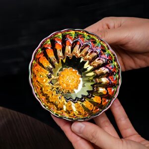 Golden Tenmoku Lotus Tea Cup, Colorful Chinese Jianzhan Kungfu Tea Cup Glittering Personal Master Tea Cup, 5 oz