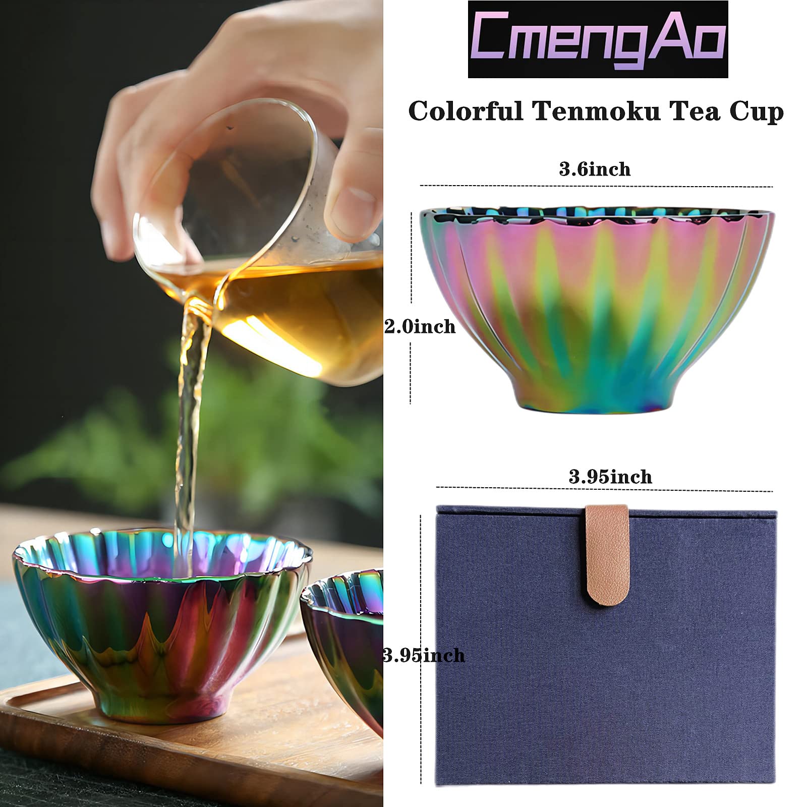 Golden Tenmoku Lotus Tea Cup, Colorful Chinese Jianzhan Kungfu Tea Cup Glittering Personal Master Tea Cup, 5 oz