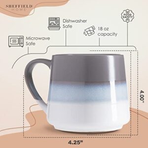 Heartland Hive Set of 4 Stoneware Coffee Mugs- Ombre Printed Bright & Colorful Coffee Cups, Mugs for Tea, Latte, and Hot Chocolate, 20 oz (Blue and Grey)