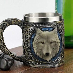 Ebros Gift Alpha Gray Wolf Celtic Tribal Magic Resin 16oz Mug With Stainless Steel Rim Figurine For Coffee Tea Cereal Drinks Halloween Party Hosting Kitchen Dining Decor Of Wolves Timberwolf Direwolf