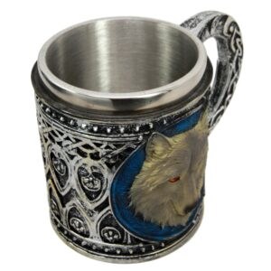 Ebros Gift Alpha Gray Wolf Celtic Tribal Magic Resin 16oz Mug With Stainless Steel Rim Figurine For Coffee Tea Cereal Drinks Halloween Party Hosting Kitchen Dining Decor Of Wolves Timberwolf Direwolf