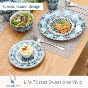 VEWEET, Series Audrie, Porcelain Dinnerware Sets with Patterned Floral, 16 PCS Plates and Bowls Sets for 4, Including Dinner Plates, Dessert Plates, Cereal Bowls and Mug, Microwave & Dishwasher Safe