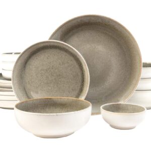 Sango Resona Moss 16-Piece Stoneware Dinnerware Set with Round Plates and Bowls, Green