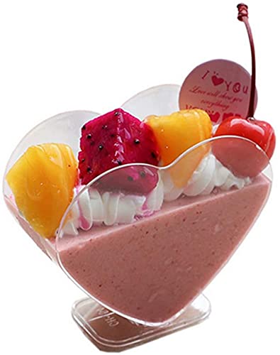 Healthcom 50 Packs 80ml Clear Mousse Dessert Cups Heart-Shaped Cake Cups Disposable Ice Cream Dessert Bowls Tasting Sample Cup Salad Sundae Pudding Cups Plastic Tableware Supplies for Party Wedding