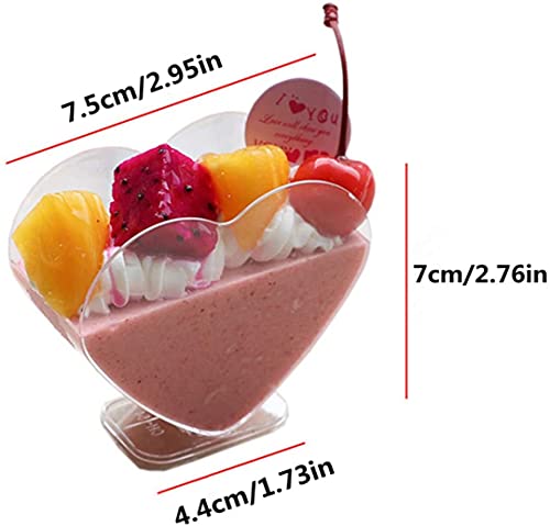 Healthcom 50 Packs 80ml Clear Mousse Dessert Cups Heart-Shaped Cake Cups Disposable Ice Cream Dessert Bowls Tasting Sample Cup Salad Sundae Pudding Cups Plastic Tableware Supplies for Party Wedding