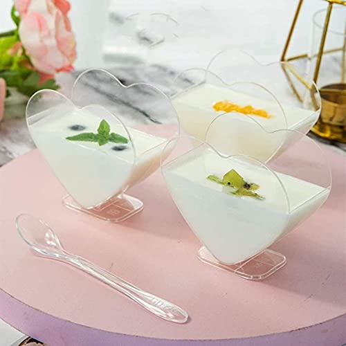 Healthcom 50 Packs 80ml Clear Mousse Dessert Cups Heart-Shaped Cake Cups Disposable Ice Cream Dessert Bowls Tasting Sample Cup Salad Sundae Pudding Cups Plastic Tableware Supplies for Party Wedding