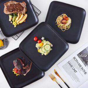 Bruntmor 10 inch Square Black Plates Set of 4 | Cute Squared Dishes of Ceramic | Salad Plate For Kitchen, Best Gift of Ceramic Dinner Plates for Christmas or Thanksgiving | Stone Corningware Plates