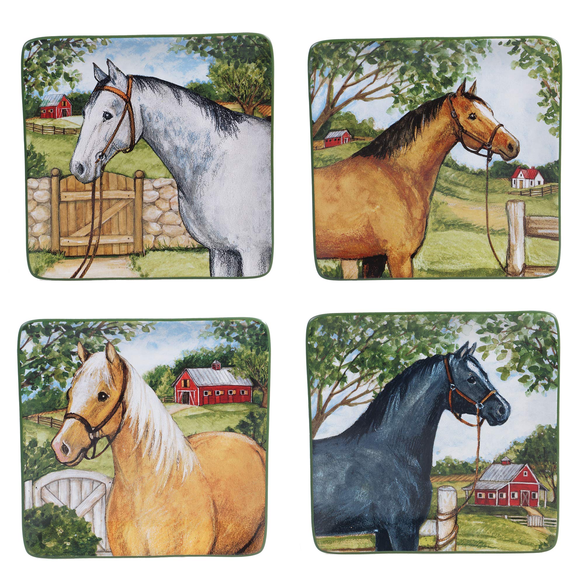 Certified International Clover Farm 8.25" Salad/Dessert Plates, Assorted Designs, Multi Colored, Large, Set of 4