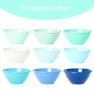 Youngever 32 ounce Plastic Bowls, Large Cereal Bowls, Large Soup Bowls, Set of 9 (9 Coastal Colors)