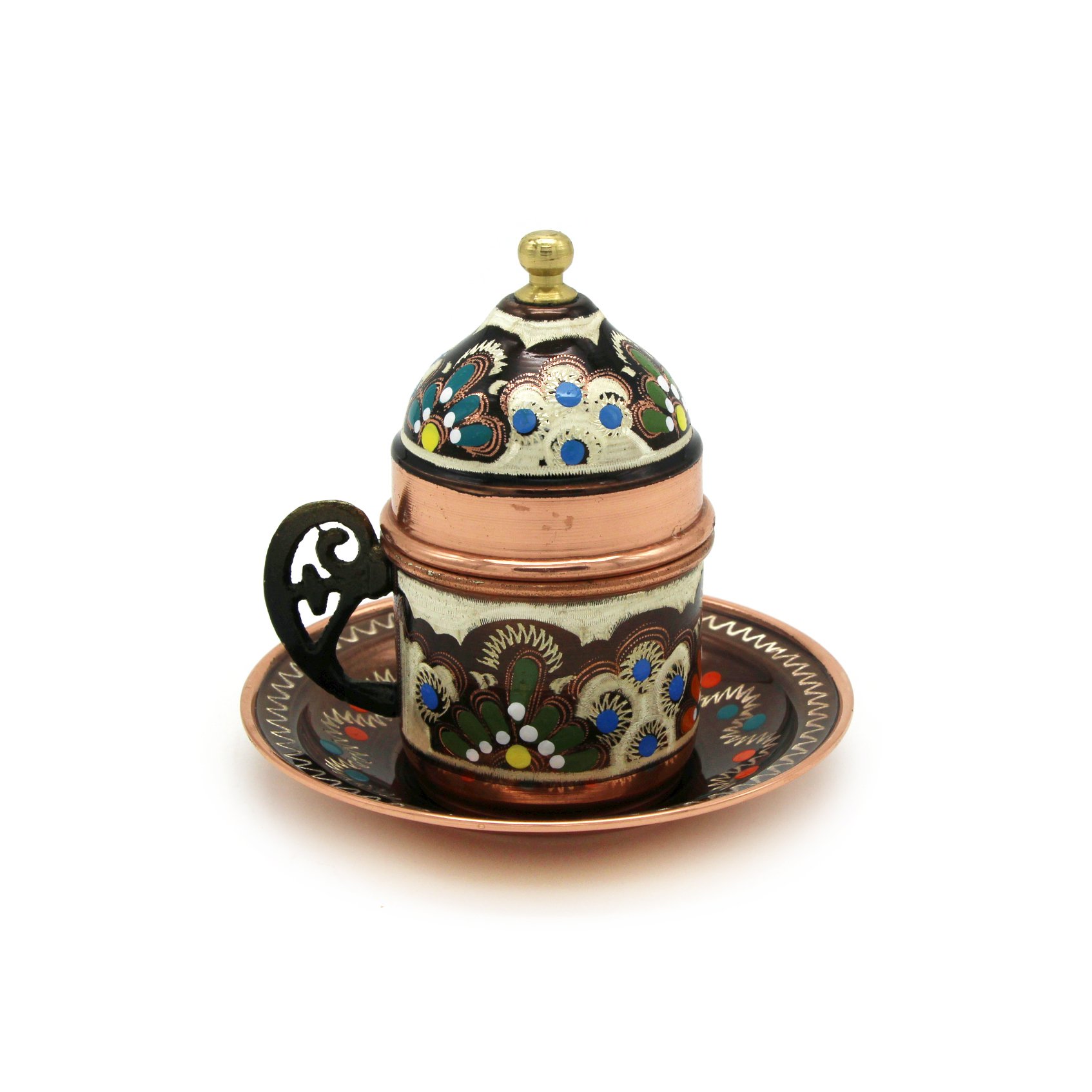 Ankara Bakır Copper Turkish Coffee Cup with Saucer and Lid