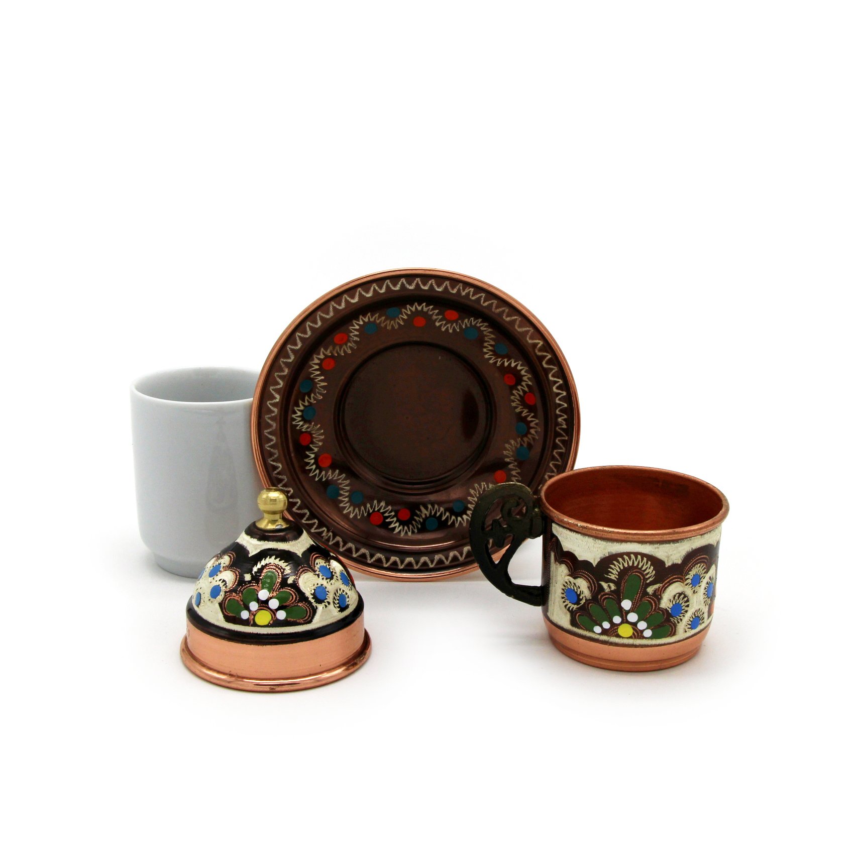 Ankara Bakır Copper Turkish Coffee Cup with Saucer and Lid