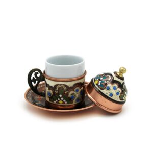 Ankara Bakır Copper Turkish Coffee Cup with Saucer and Lid