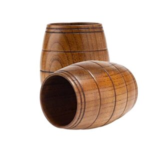 motzu 2 pieces wooden barrel shaped beer mug, classical natural solid wood drinking cup, handmade tea cups, for coffee, hot drinks, milk, wine, 210ml