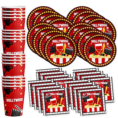 Hollywood Movie Night Birthday Party Supplies Set Plates Napkins Cups Tableware Kit for 16