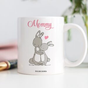 Digibuddha Cute Bunny Mommy Coffee Mug Baby Shower Idea Adorable Rabbit Mom & Child Mother's Day Pregnancy Mother Son Daughter Newborn Baby Christmas 11oz Ceramic Tea Cup DM0231_2