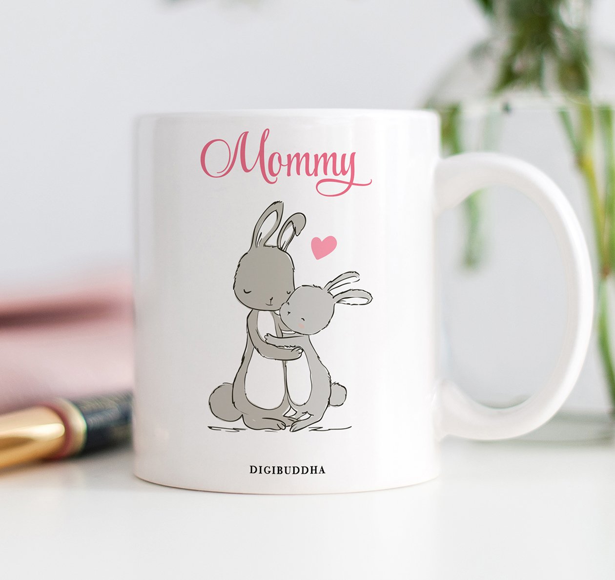 Digibuddha Cute Bunny Mommy Coffee Mug Baby Shower Idea Adorable Rabbit Mom & Child Mother's Day Pregnancy Mother Son Daughter Newborn Baby Christmas 11oz Ceramic Tea Cup DM0231_2