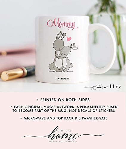 Digibuddha Cute Bunny Mommy Coffee Mug Baby Shower Idea Adorable Rabbit Mom & Child Mother's Day Pregnancy Mother Son Daughter Newborn Baby Christmas 11oz Ceramic Tea Cup DM0231_2