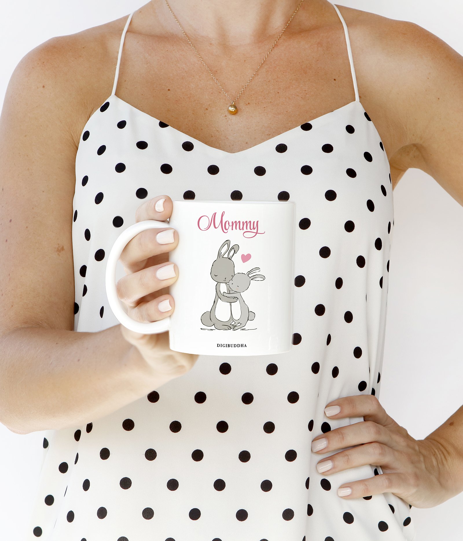 Digibuddha Cute Bunny Mommy Coffee Mug Baby Shower Idea Adorable Rabbit Mom & Child Mother's Day Pregnancy Mother Son Daughter Newborn Baby Christmas 11oz Ceramic Tea Cup DM0231_2