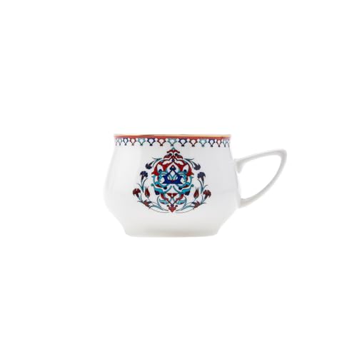 KARACA Nakkas Espresso Cup and Saucer Set for 6 People, 90 ml 3 oz Turkish Coffee Cups with Saucers, 12 Pieces, Mocha & Cappuccino Cups Made of Porcelain, Traditional Turkish Pattern, Dishwasher Safe