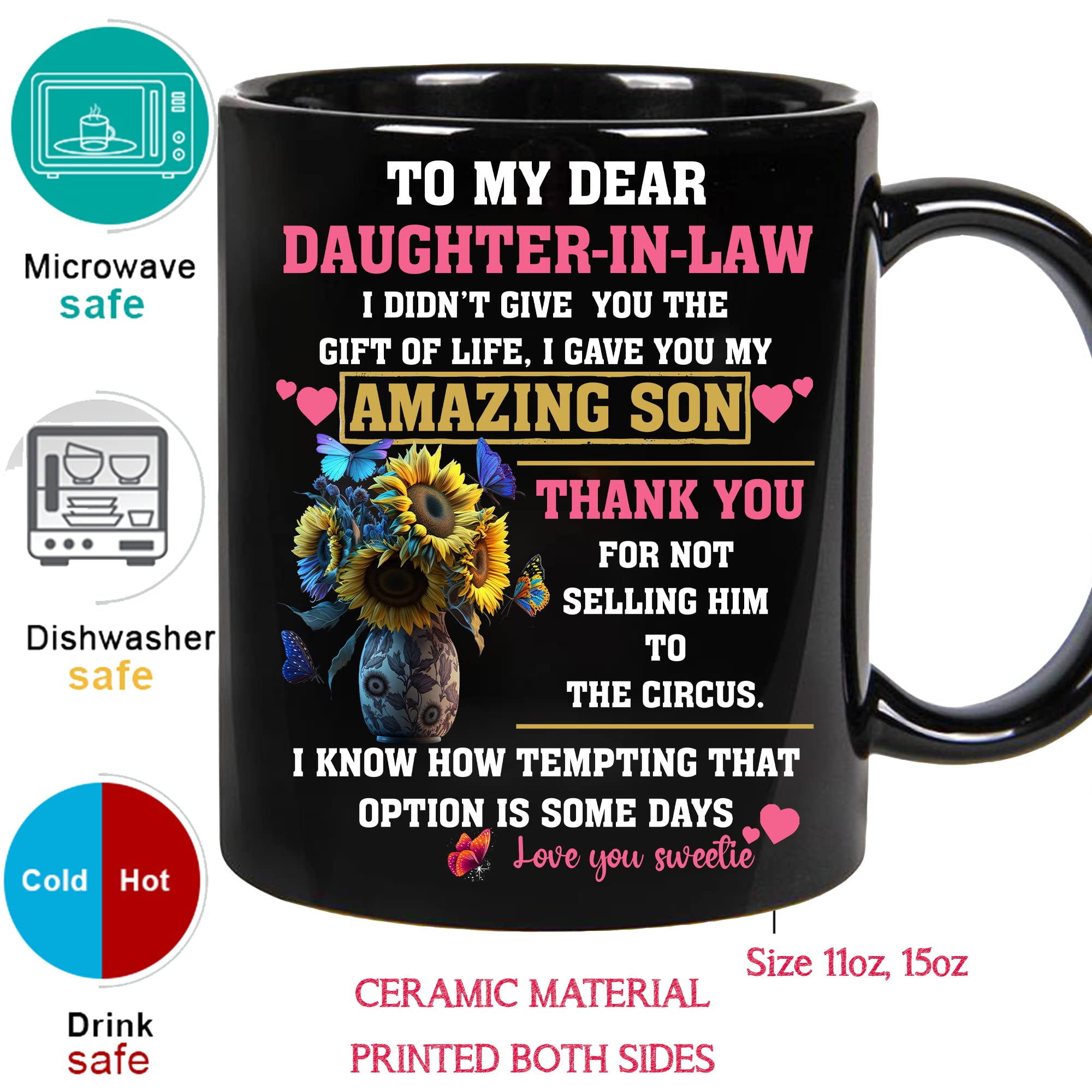 PerfectoStore Personalize Daughter-in-law gifts from Mother-in-law, To My Dear Daughter In Law I Gave You My Amazing Son- Christmas, Mothers day, Fathers day, Birthday gifts (Custom3)