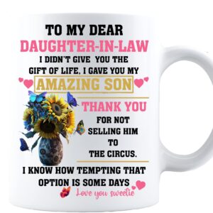 PerfectoStore Personalize Daughter-in-law gifts from Mother-in-law, To My Dear Daughter In Law I Gave You My Amazing Son- Christmas, Mothers day, Fathers day, Birthday gifts (Custom3)