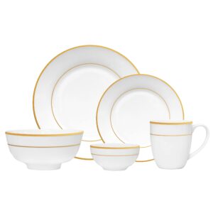 Bone China Dinnerware, 20PC Set, Service for 4, Double Gold Rim, White, Microwave Safe, Elegant Giftware, Dish set, Essential Home, Everyday Living, Display, decoration, Kitchen Dishes, Dinner set