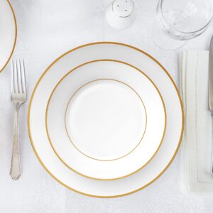 Bone China Dinnerware, 20PC Set, Service for 4, Double Gold Rim, White, Microwave Safe, Elegant Giftware, Dish set, Essential Home, Everyday Living, Display, decoration, Kitchen Dishes, Dinner set