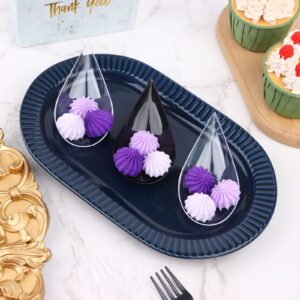 craftshou 400 Pcs 4 Inch Tear Drop Mini Appetizer Plates and Forks,Reusable Party Serving Mini Trays Small Catering Dessert Tasting Spoon Plate Plastic Dish Bowls for Sushi,Dipping Sauces,Ice Cream