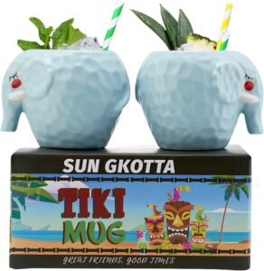 sun gkotta ceramic mug elephant shape tiki mugs set of 2,tiki cups,cute exotic cocktail glasses for bar mai tai, punch, pina colada, and tropical drinks