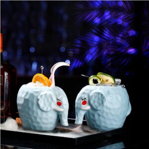 SUN GKOTTA Ceramic Mug elephant Shape Tiki Mugs Set of 2,Tiki Cups,Cute Exotic Cocktail Glasses for Bar Mai Tai, Punch, Pina Colada, and Tropical Drinks