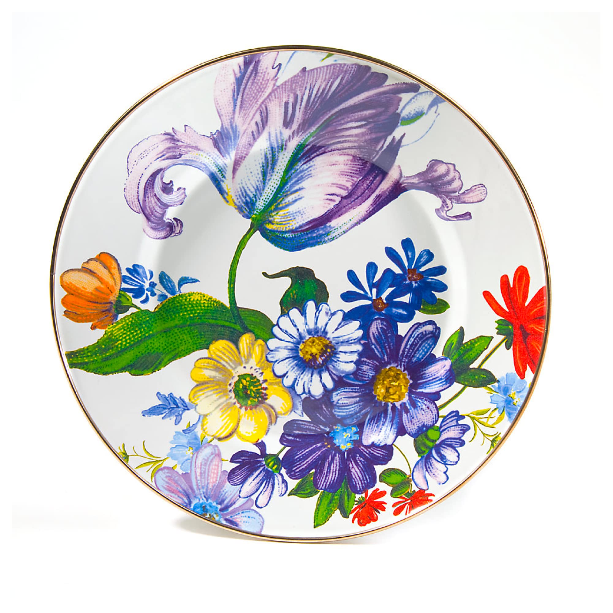 MACKENZIE-CHILDS Flower Market Enamel Dinner Plate, 10-Inch Round Serving Plate, White