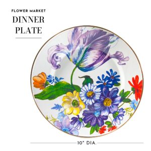 MACKENZIE-CHILDS Flower Market Enamel Dinner Plate, 10-Inch Round Serving Plate, White